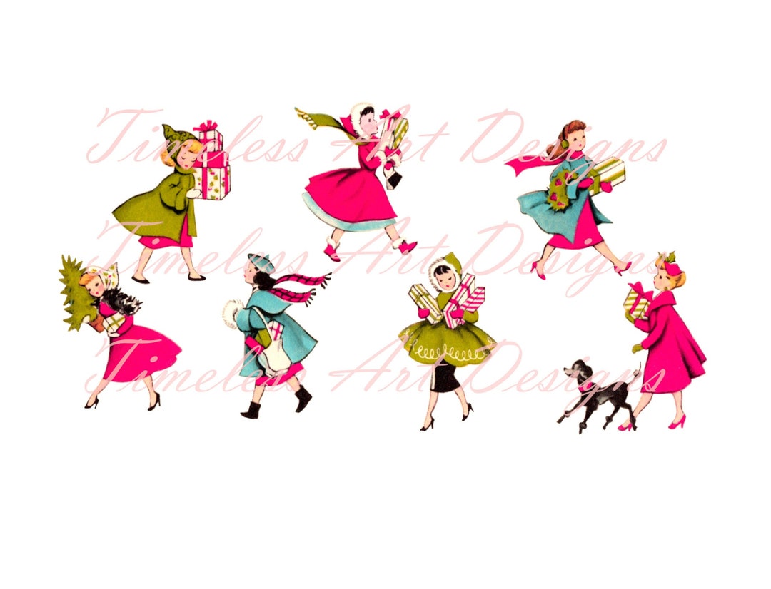 Digital Download Image, Christmas Ladies Printable, Pretty Holiday ...