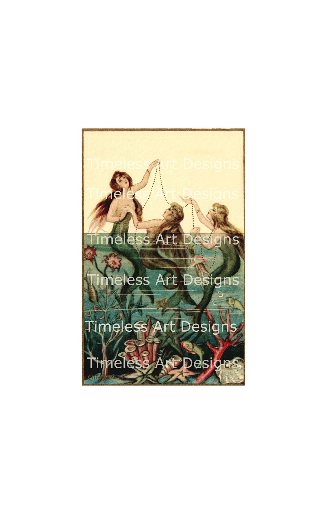 Vintage Mermaid Printable Digital Download Image, Beautiful Mermaids ...