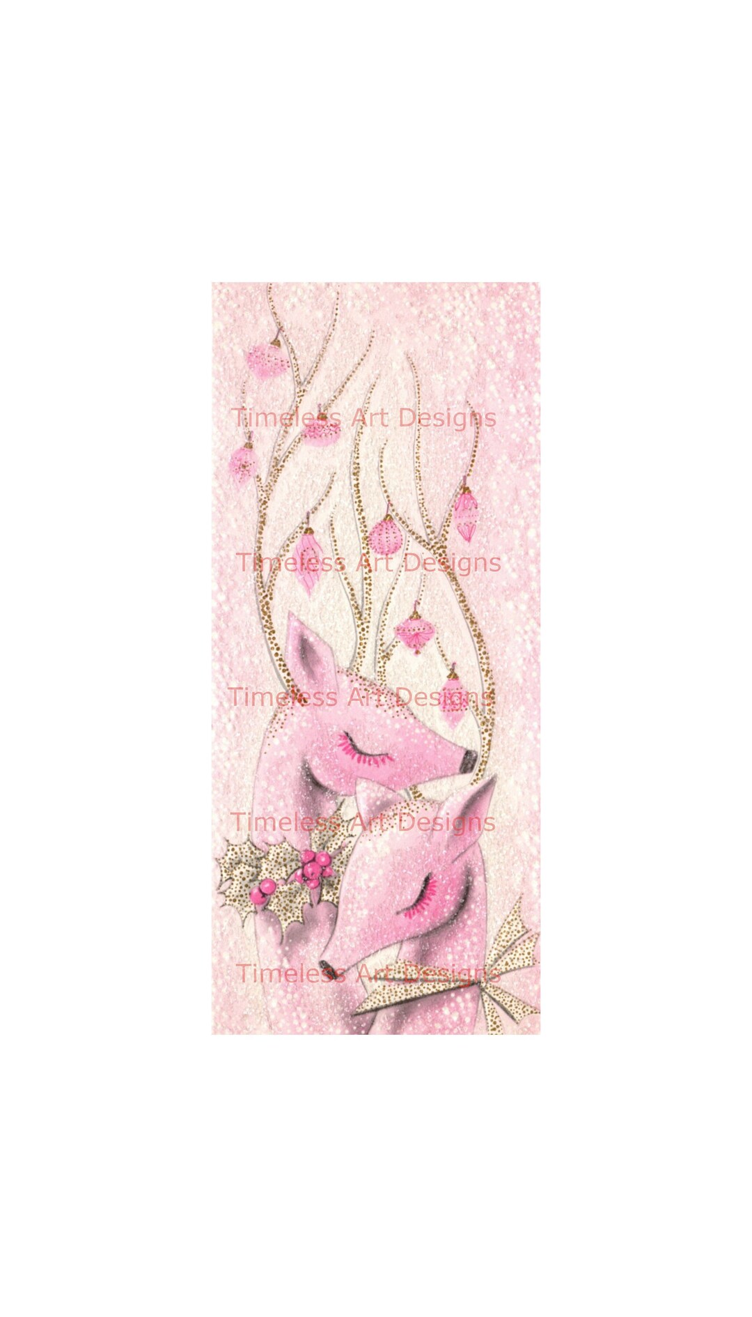 Digital Download Pink Retro Christmas Reindeer Printable Pink Glitter ...