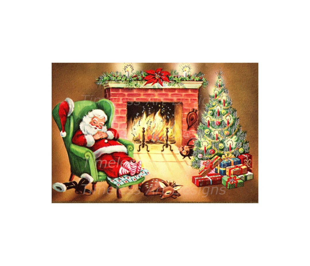 Digital Download Retro Santa Printable Warm and Cozy Christmas Scene ...