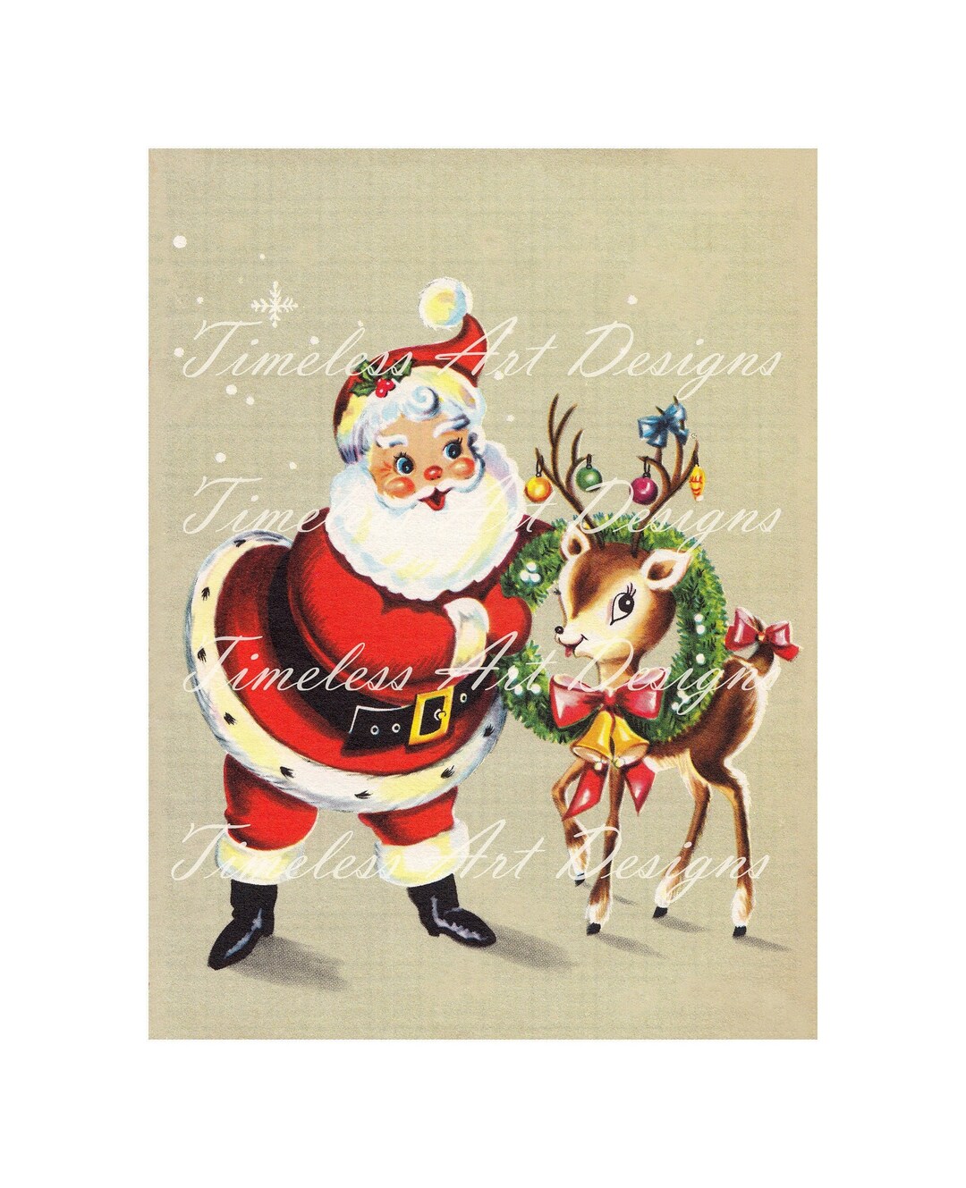 Digital Download Retro 1950s Santa Claus With Reindeer Clipart ...