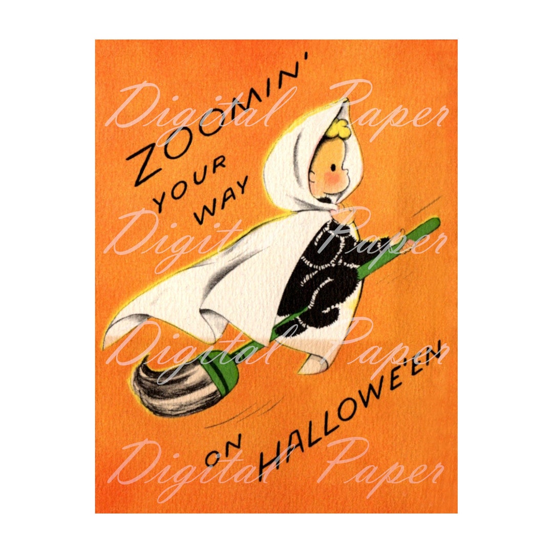 Digital Download Image, Cute Little Witch Flying on A Broomstick ...
