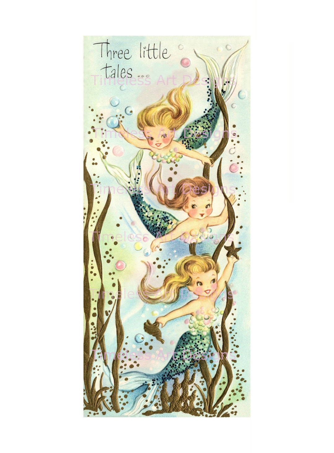 Digital Download Image, Vintage Mermaid Printable, Adorable Little ...