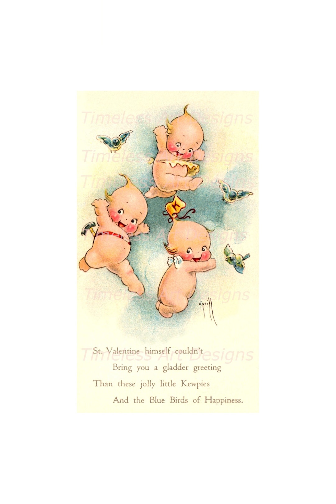Digital Download Image, Adorable Little Kewpie & Bluebirds, Vintage ...