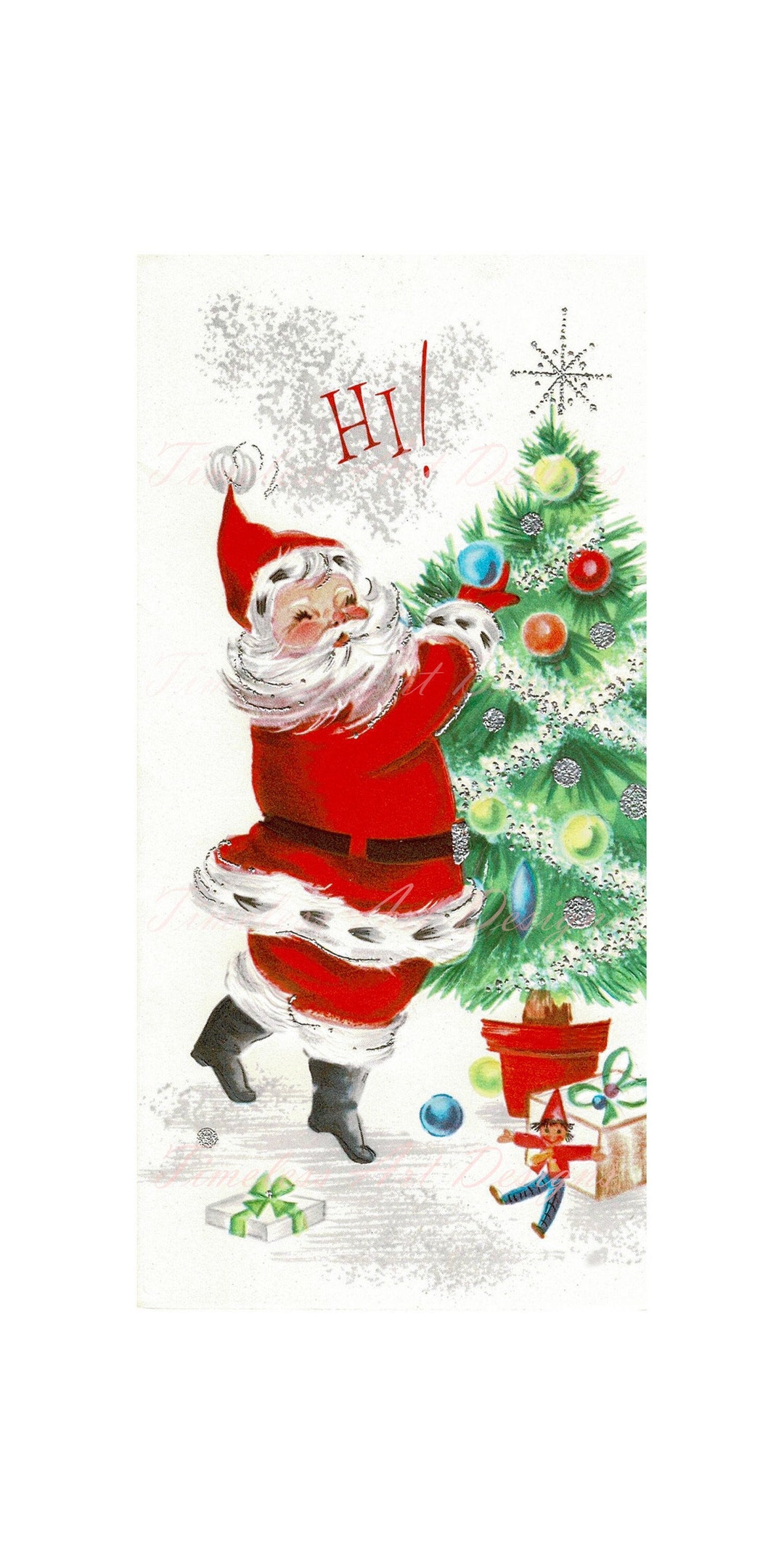Digital Download Image Santa Printable Santa Claus Decorates the Tree ...