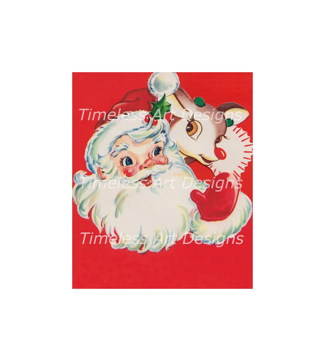 Digital Download Image Cute Santa Claus With Rudolf the Red - Etsy