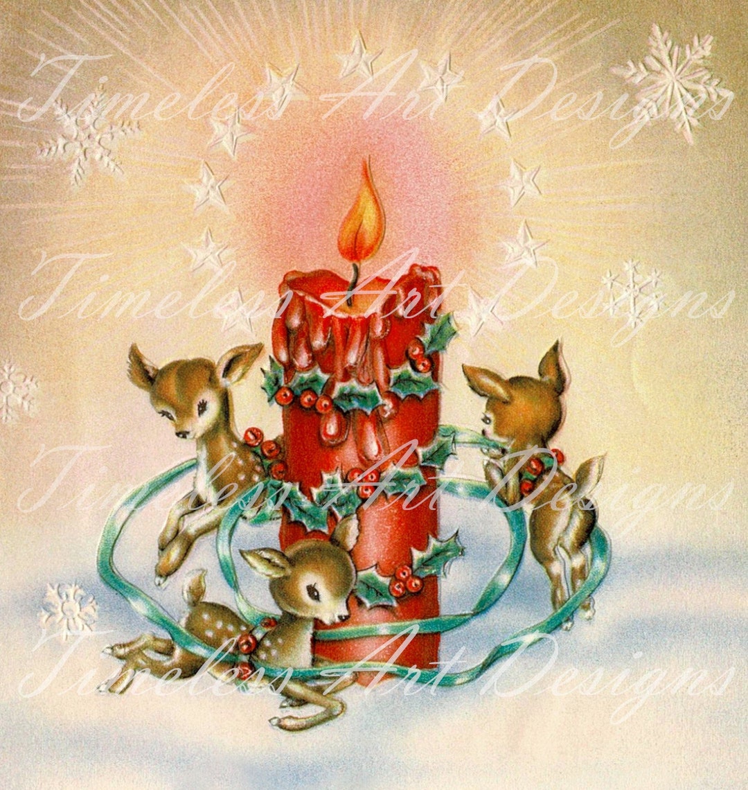 Digital Download Image, Sweet Baby Reindeer Prancing Around A Red ...