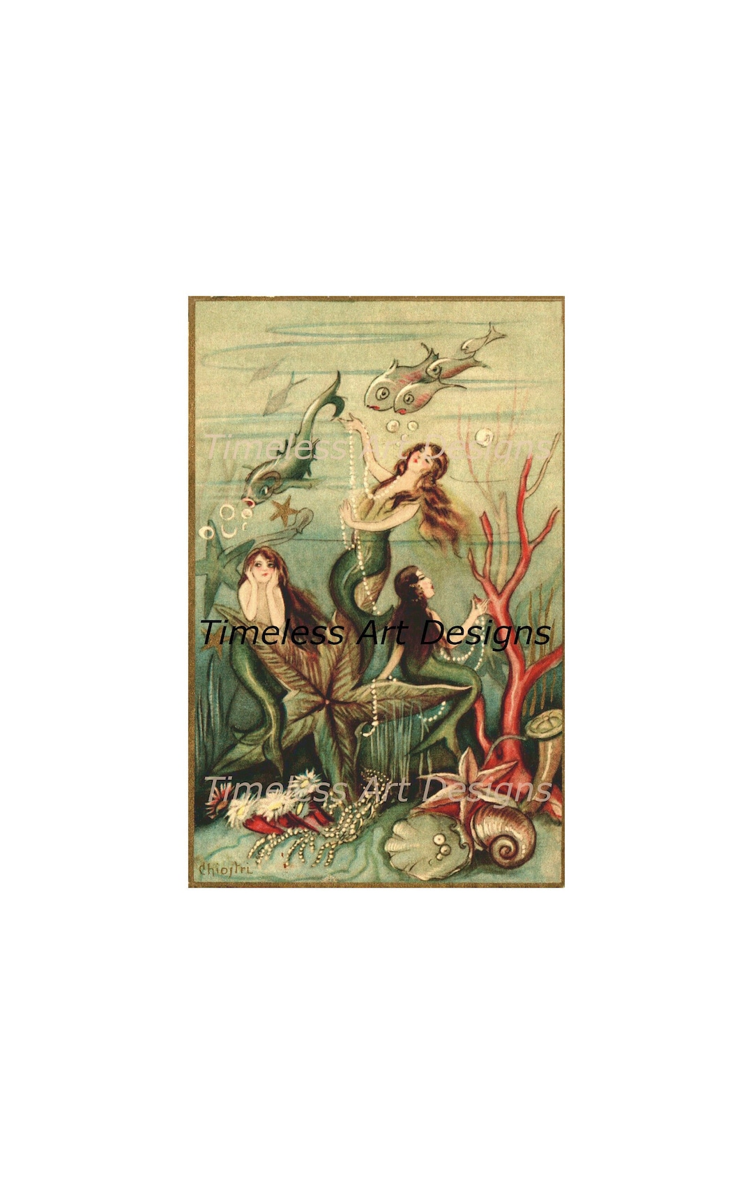 Vintage Mermaid Printable Digital Download Image, Beautiful Mermaids ...