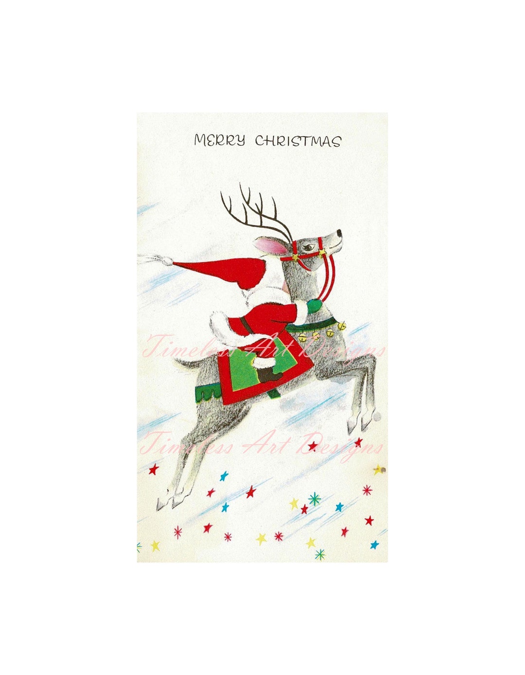 Digital Download MCM Retro Santa Claus Riding Reindeer Printable ...