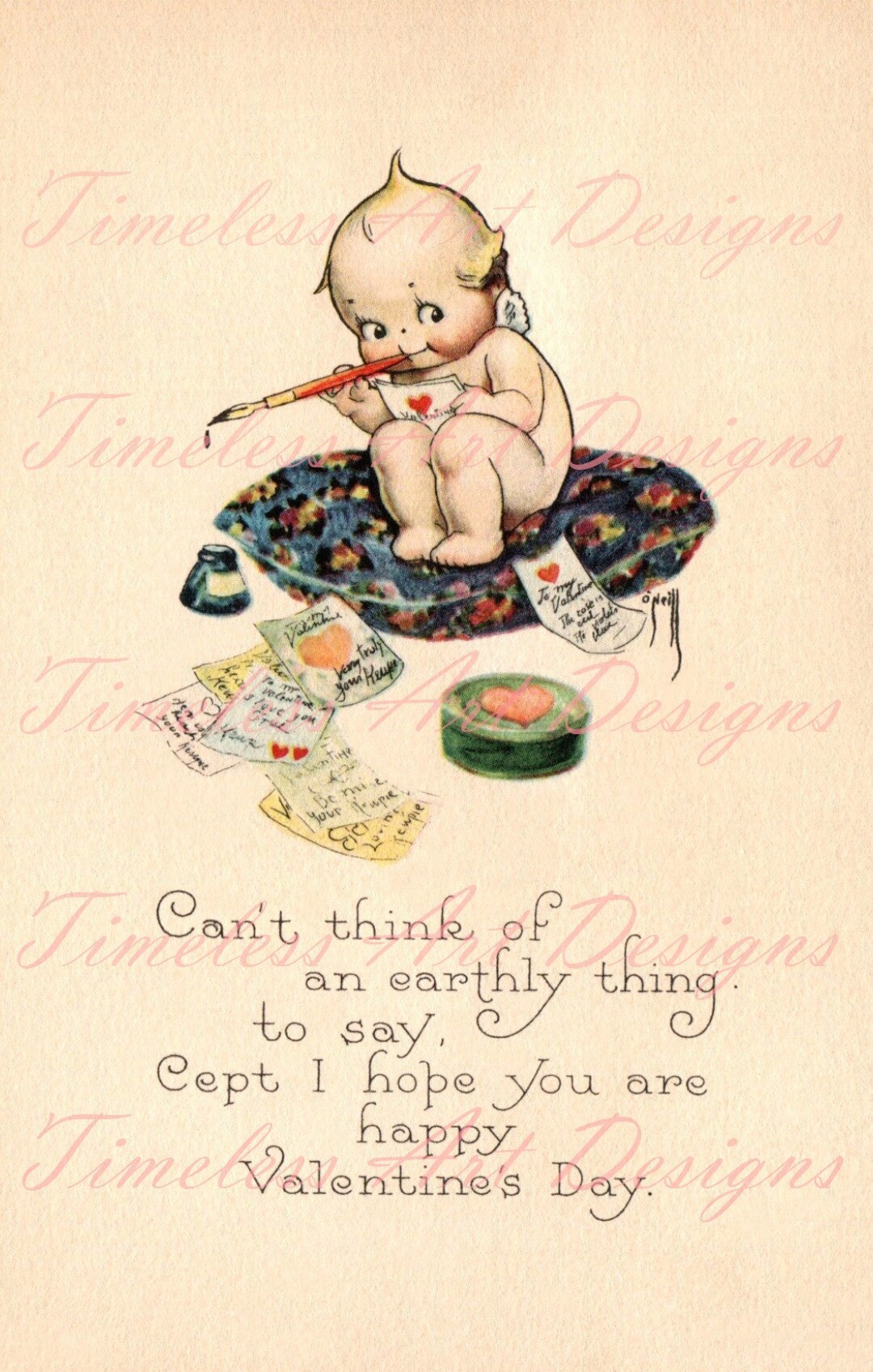 Digital Download Image, Darling Little Kewpie Making Valentines ...