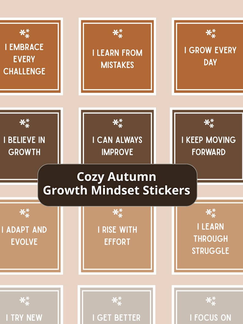 200 Growth Mindset Digital Stickers – 50 Affirmation Quotes in 4 Cozy ...