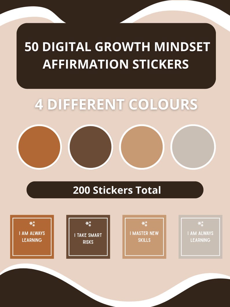 200 Growth Mindset Digital Stickers – 50 Affirmation Quotes in 4 Cozy ...
