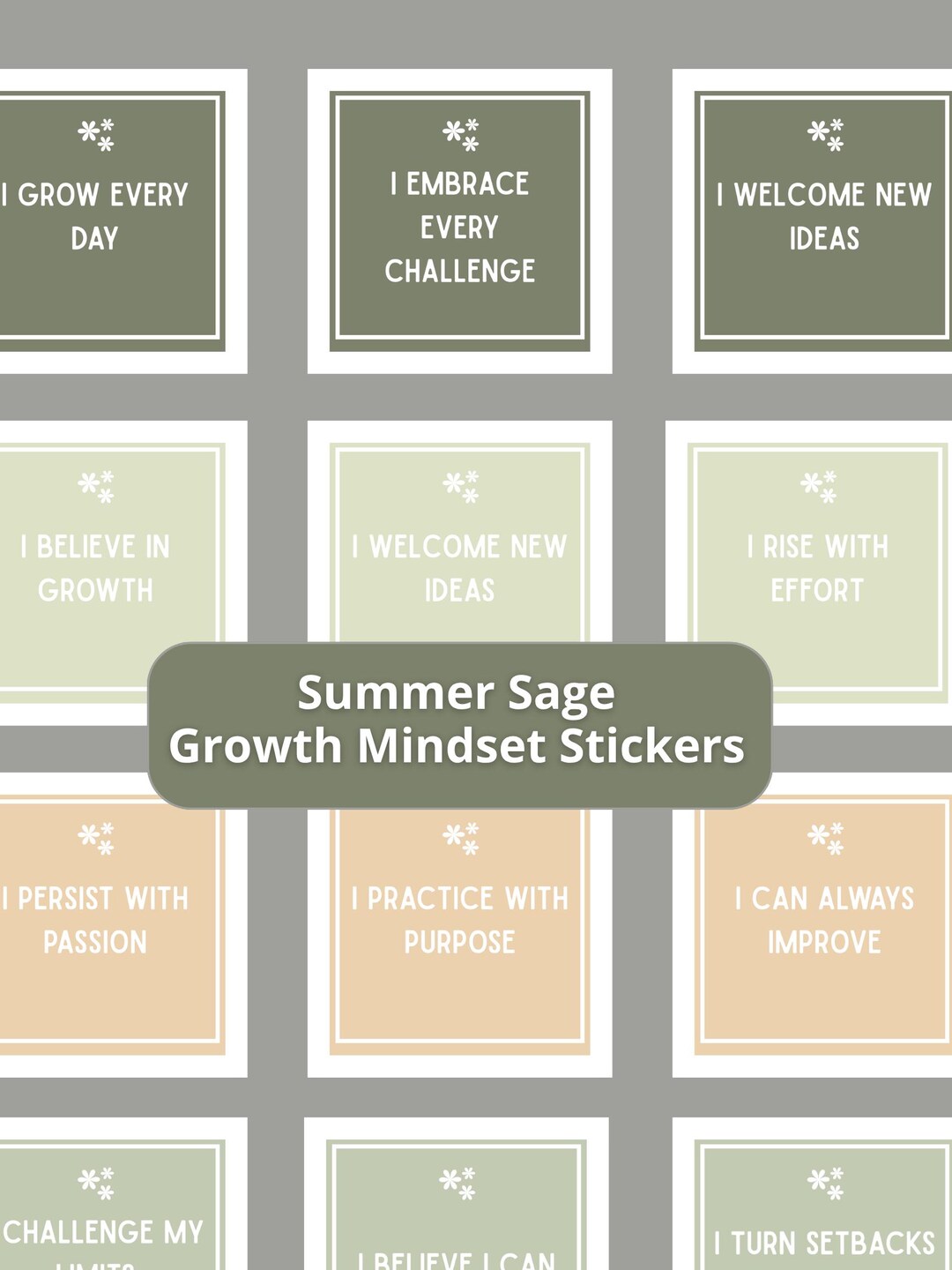 200 Growth Mindset Digital Stickers – 50 Affirmation Quotes in 4 Summer ...