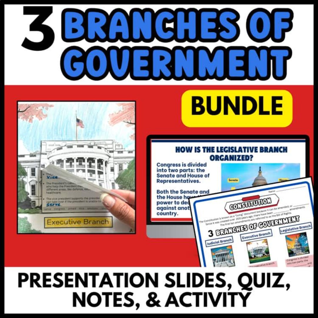 3 Branches of Government Slides and Notes Presentation and Coloring ...