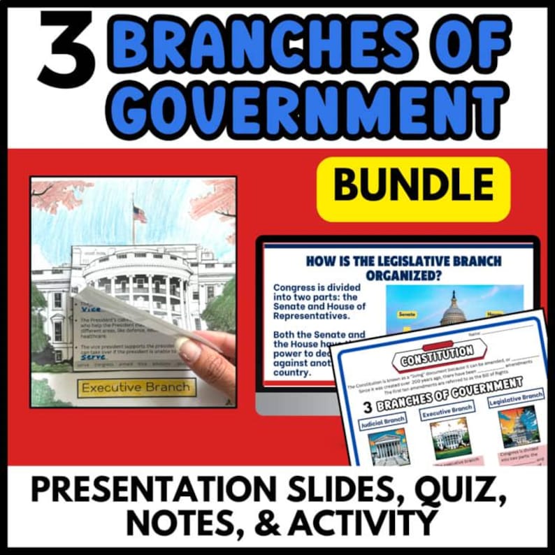 3 Branches of Government Slides and Notes Presentation and Coloring ...