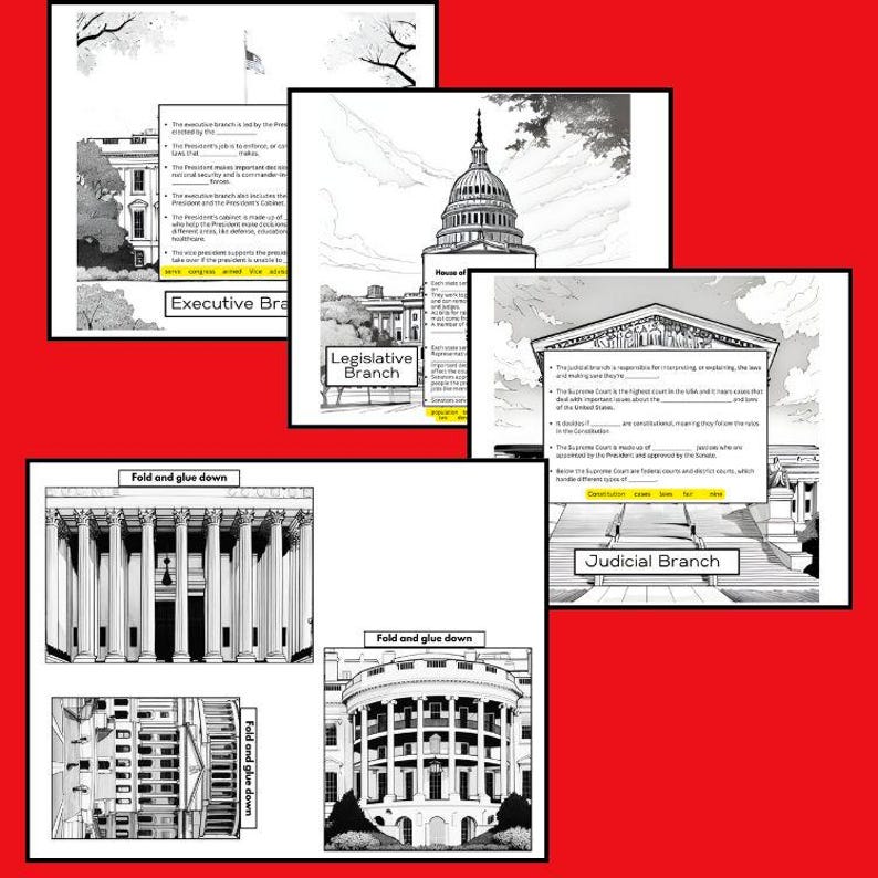 3 Branches of Government Fun Coloring Activity Craft Project - Etsy