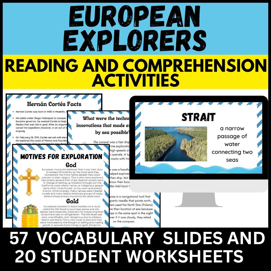 European Explorers Reading Passages, Comprehension Questions ...
