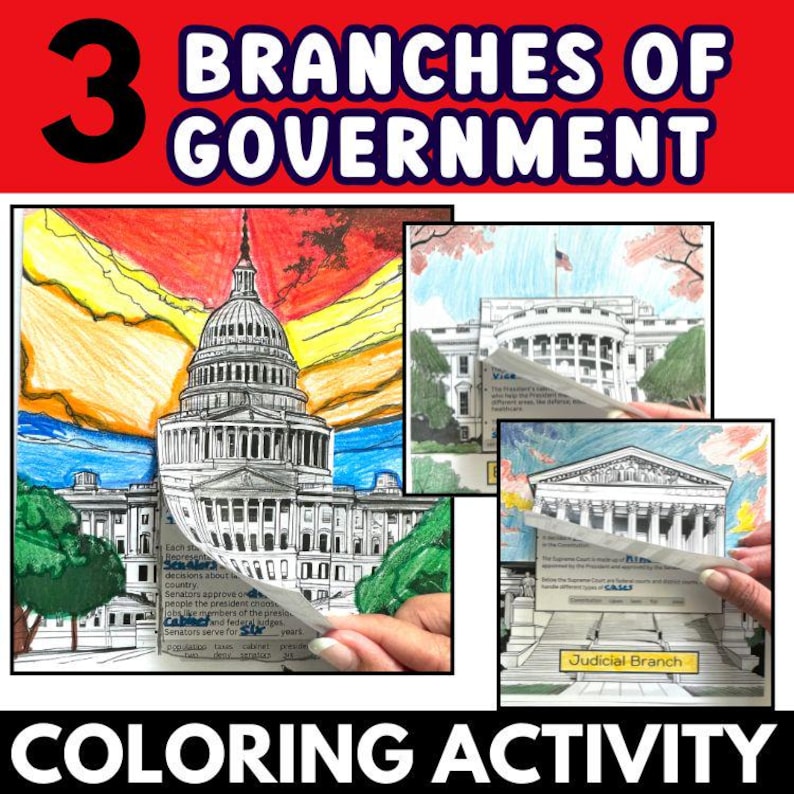 3 Branches of Government Fun Coloring Activity Craft Project - Etsy