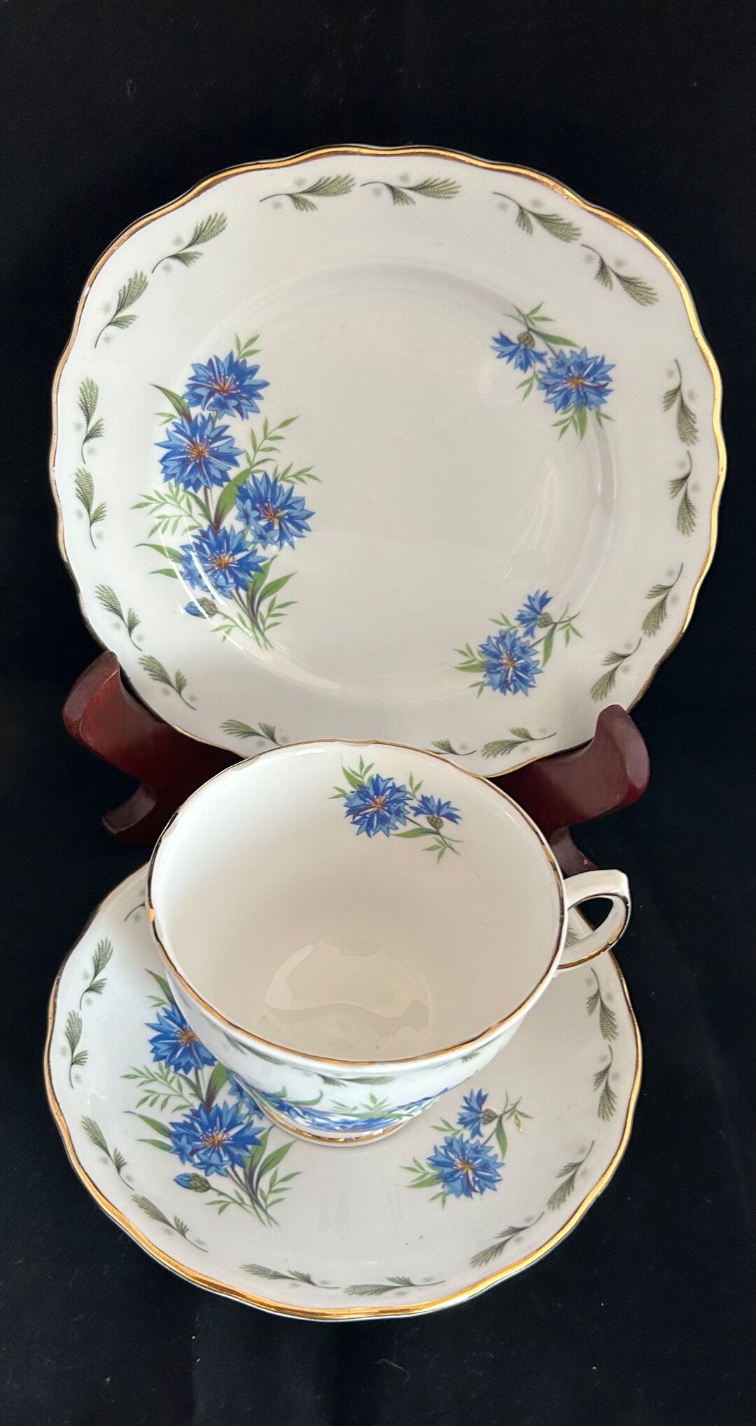 Ridgway Colclough 3 Piece Tea Set Cornflower Bachelors Button Rare ...