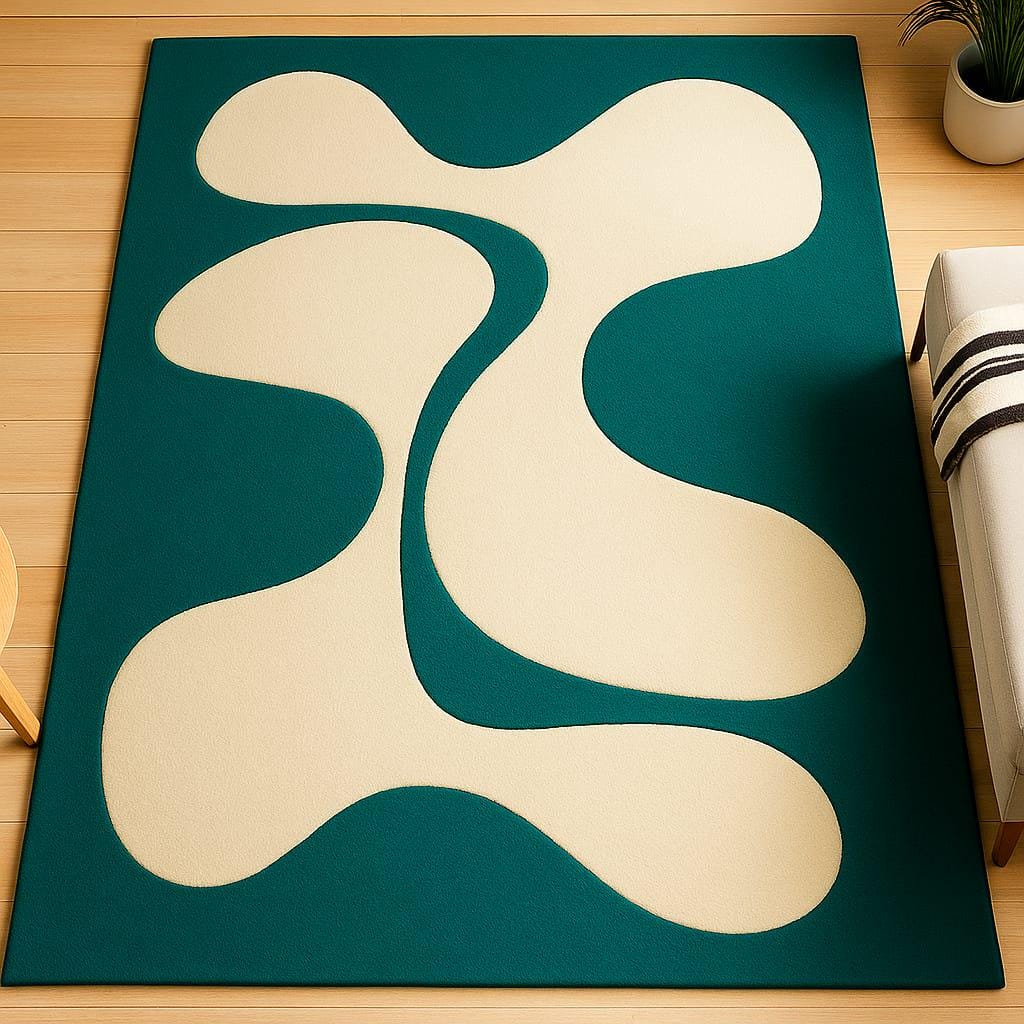 Modern Abstract Teal & Cream Area Rug – Contemporary Living Room Carpet ...