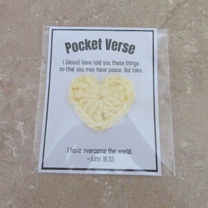 Pocket Verse, Bible Quote, Crocheted Heart, Yellow Heart, John 16:33 ...