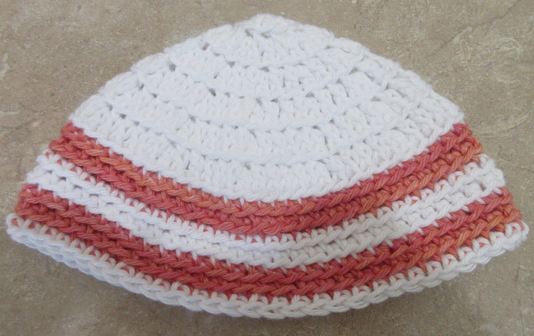Extra Large Crocheted Cotton Kippah: White & Orange - Etsy