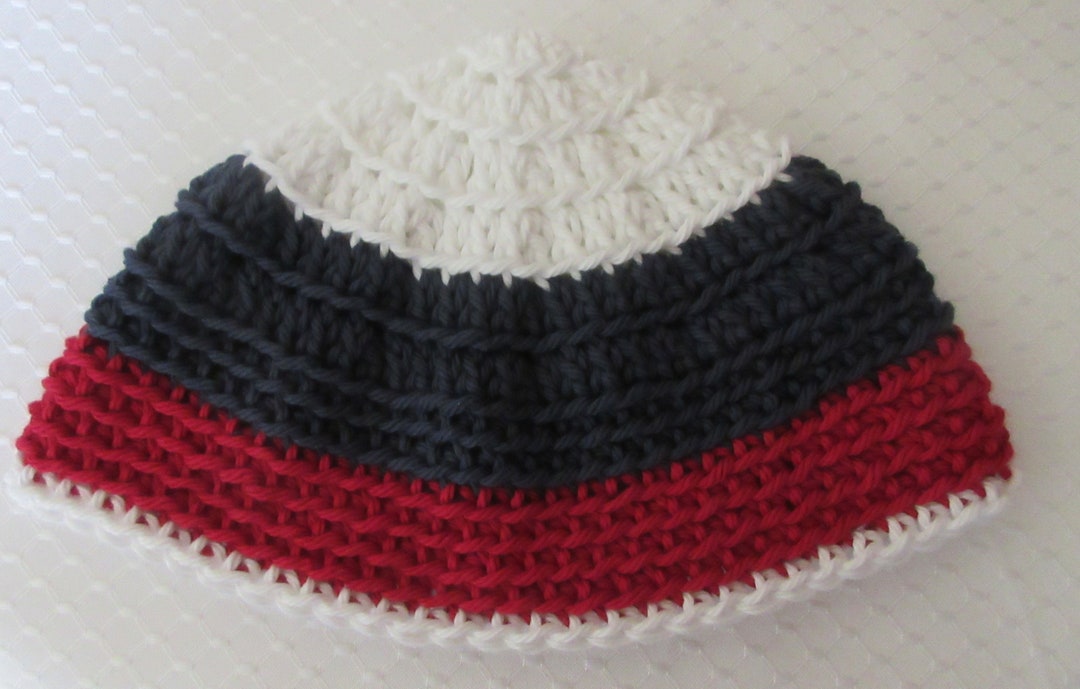 Extra Large Crocheted Kippah: Red, White & Blue Cotton Yarmulke - Etsy