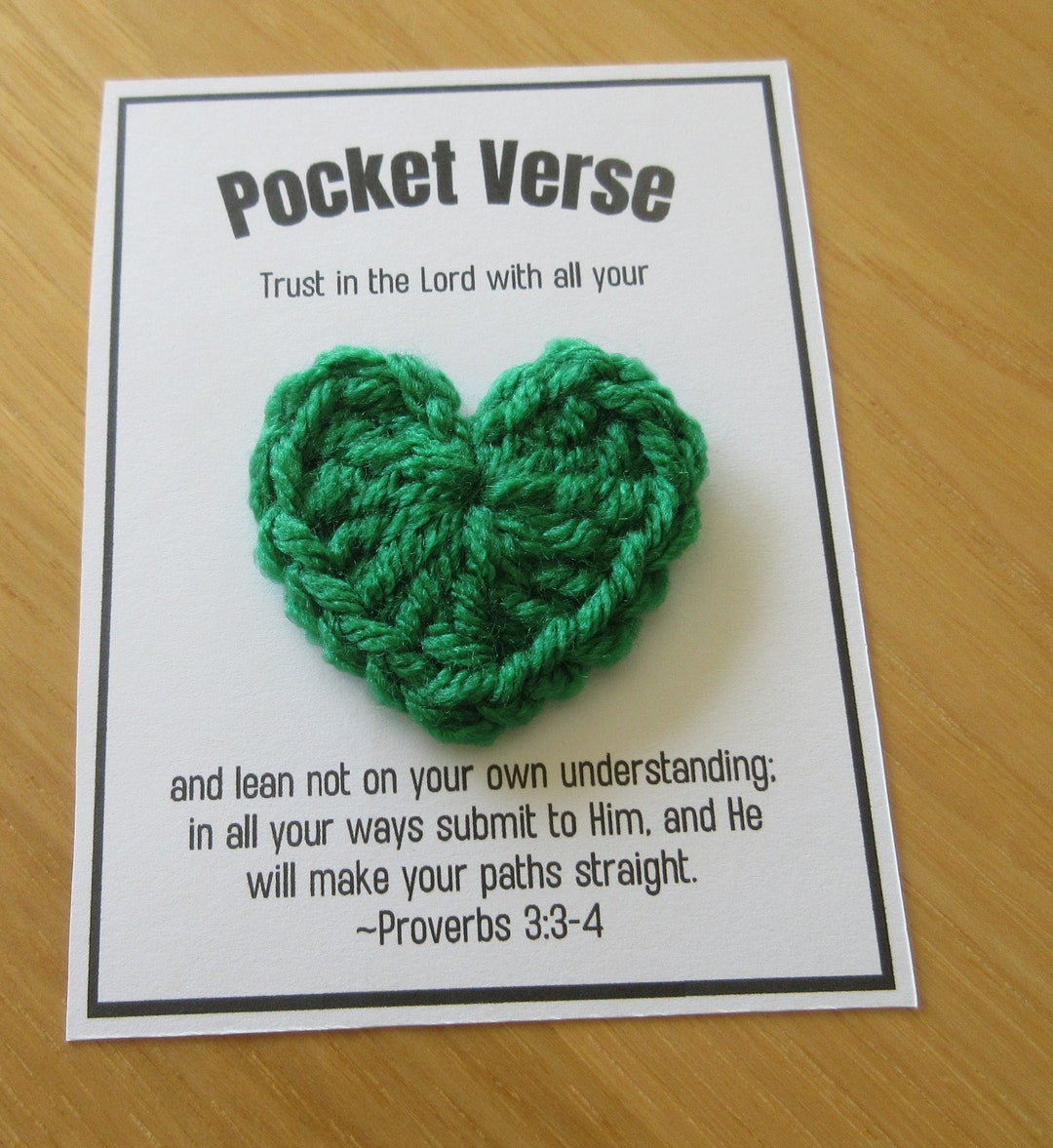 Green Heart Pocket Verse, Proverbs 3:3-4, Inspirational Gift, Bible ...