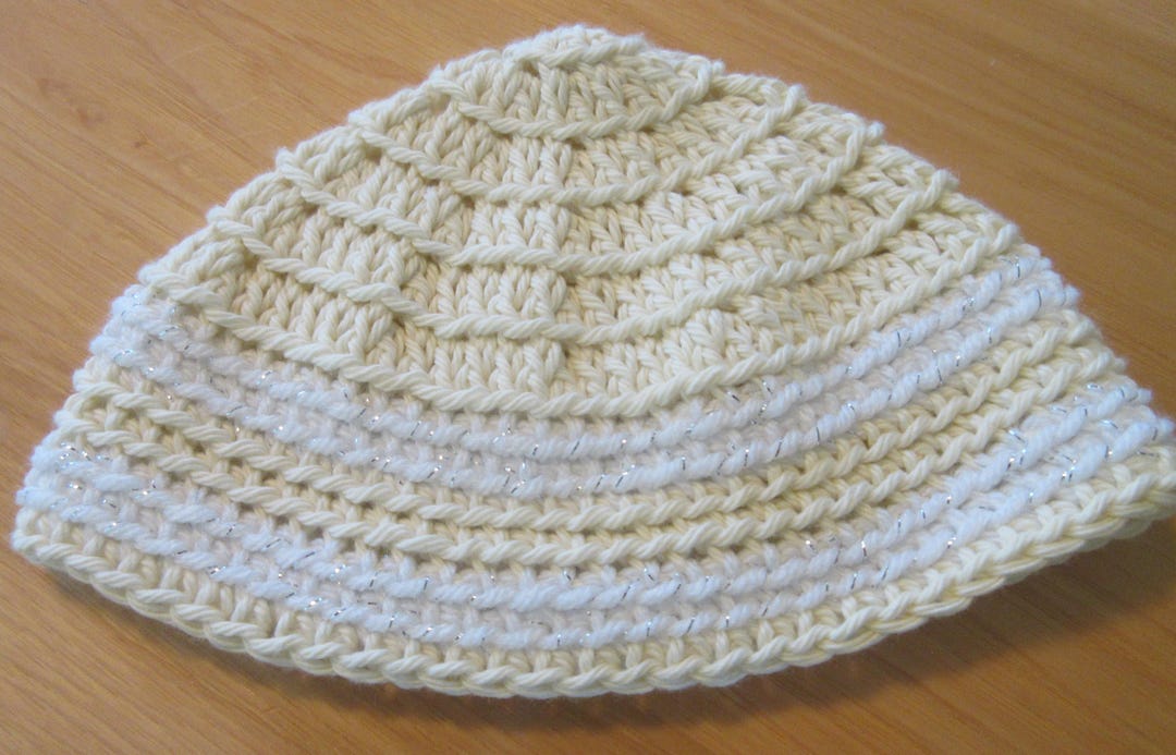 Extra Large Crocheted Cotton Kippah With Metallic Stripes - Etsy