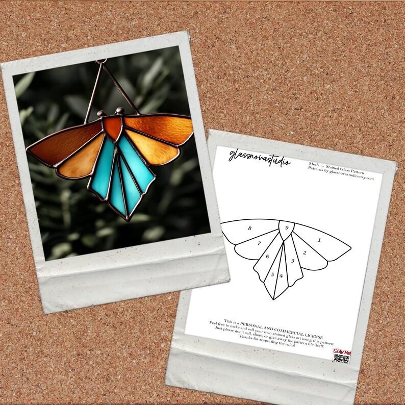 Moth Stained Glass Pattern: Insect Suncatcher DIY Template (PDF-PNG ...