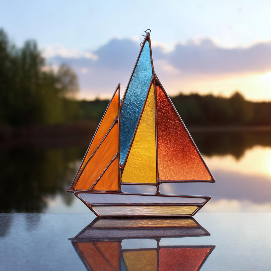 Sailboat Stained Glass Pattern: Nautical Suncatcher Diy (PDF-PNG-JPEG ...