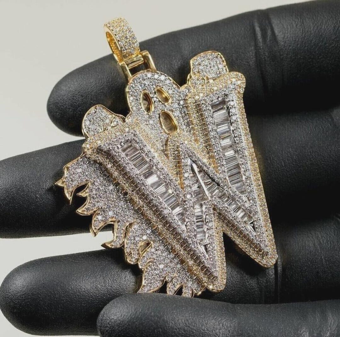 3ct Baguette Diamond Pendant, W Letter Pendant, Customized Pendant ...