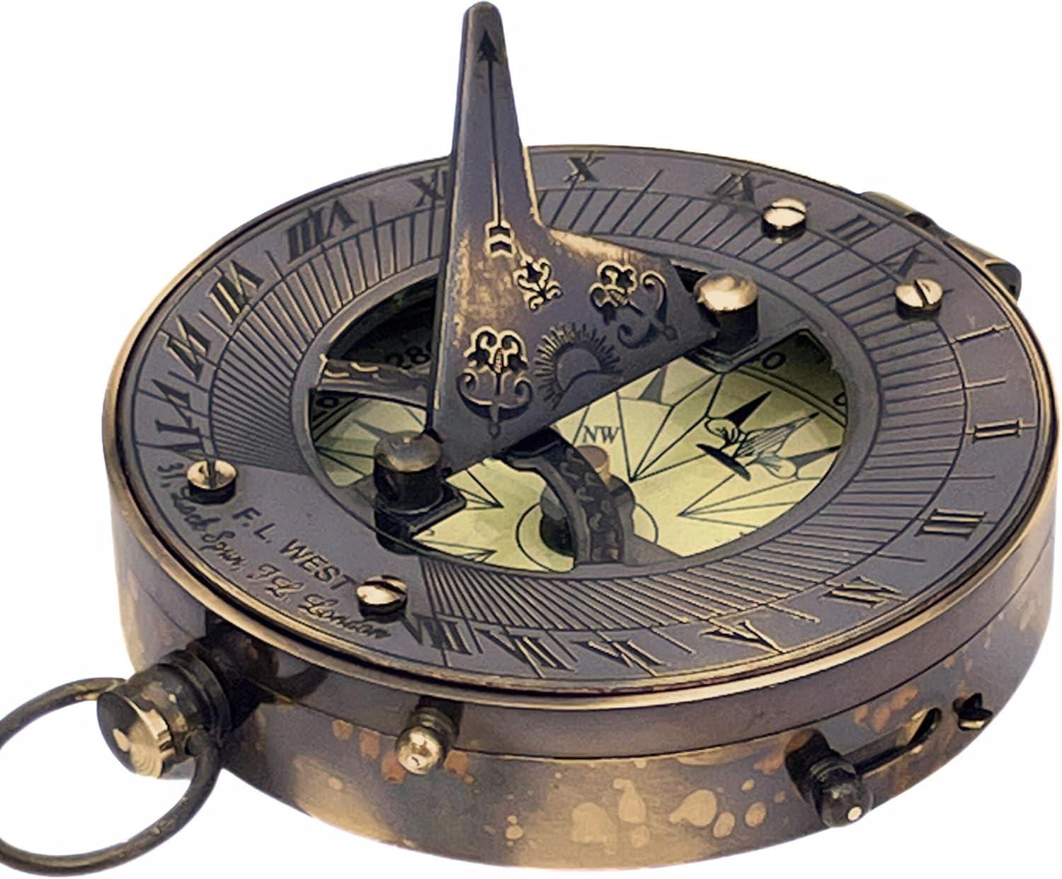 Antique Brass Sundial Compass – Vintage Maritime Navigation Instrument ...