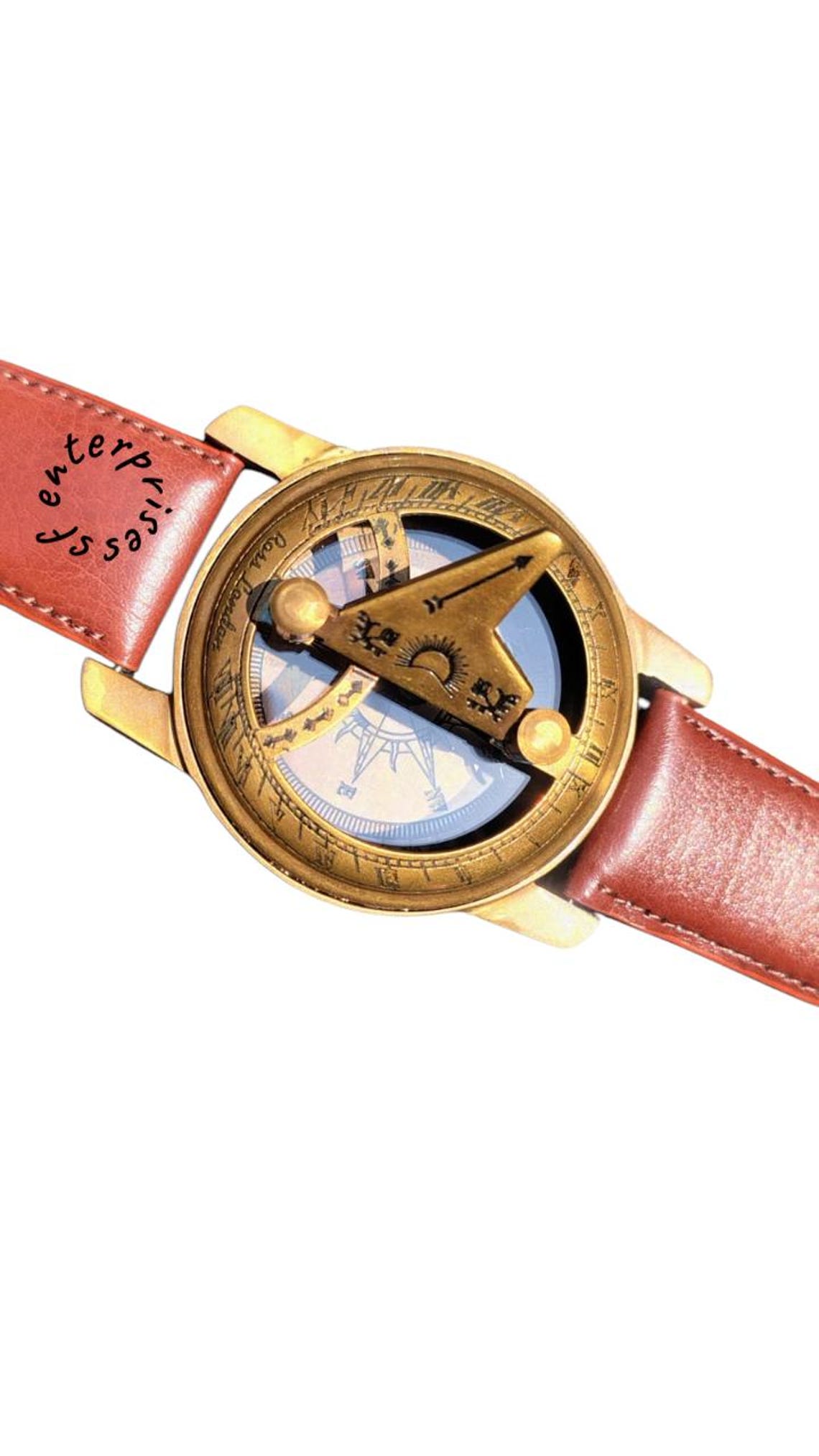 Antique Brass Sundial Wristwatch With Leather Strap – Vintage Compass ...