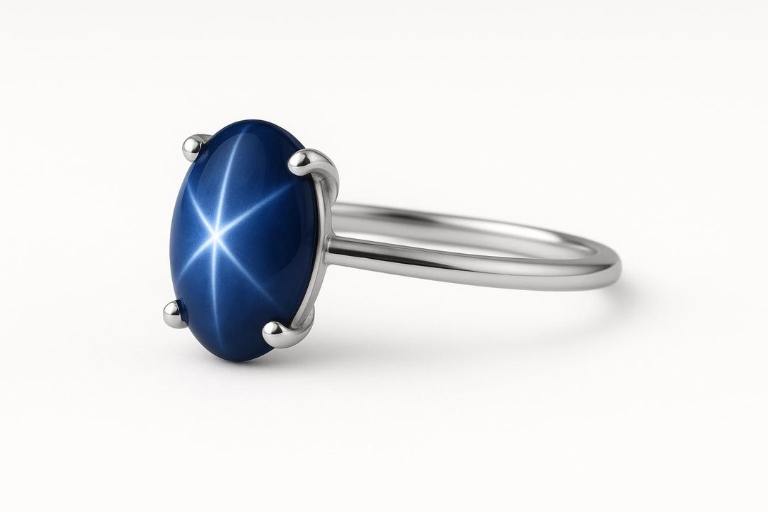 Art Deco Blue Star Sapphire Ring • Oval Cabochon, Sterling Silver - Etsy
