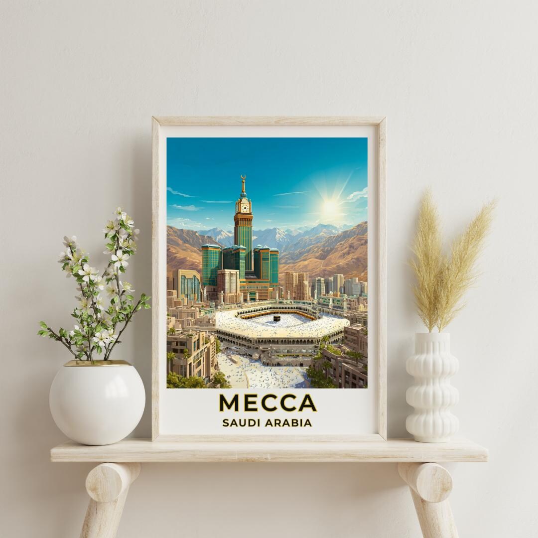 Mecca Travel Poster Masjid Vintage Art Print Saudi Arabia Print Wall ...