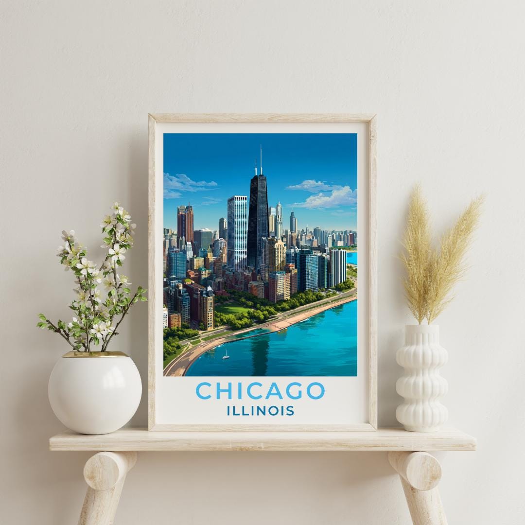 Chicago Travel Art Chicago Poster Print Wall Decor Gift for Chicago ...