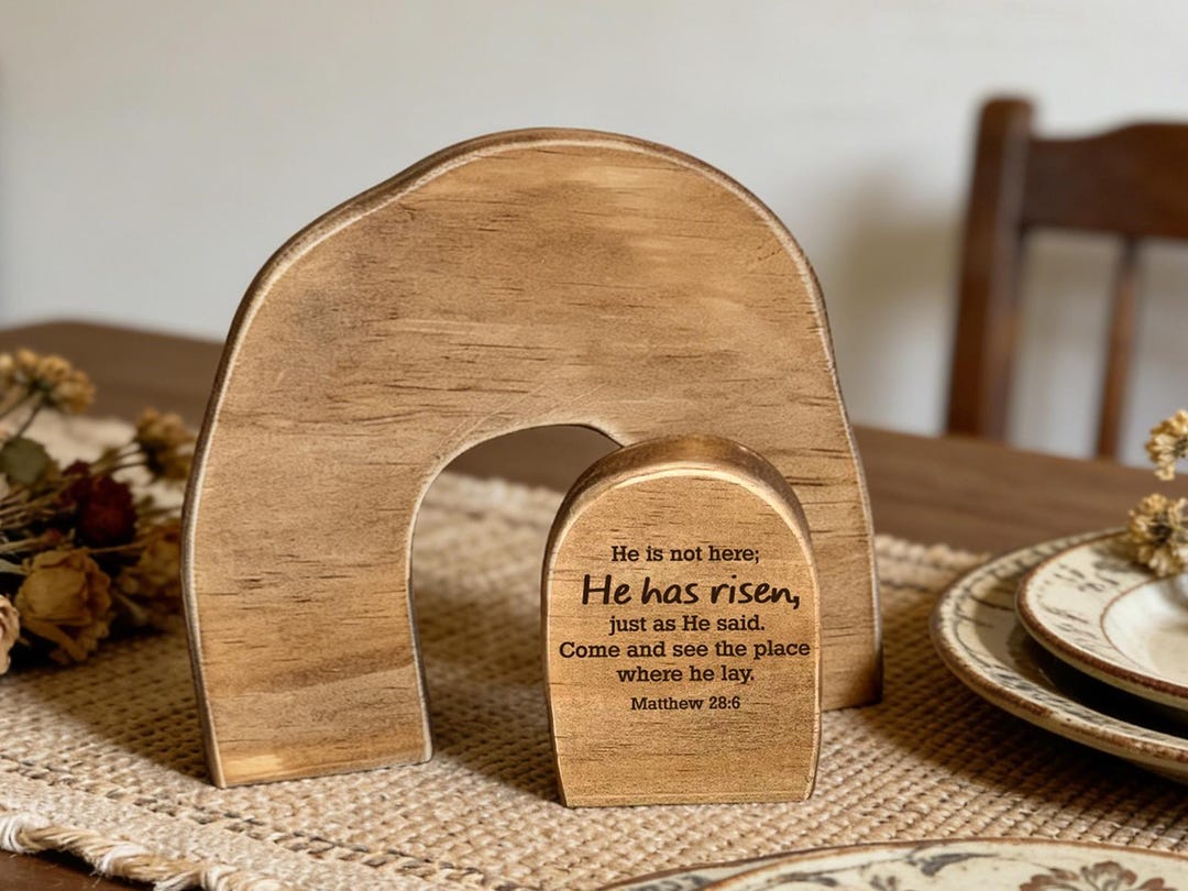 He Has Risen Easter Wooden Block Sign, Empty Tomb Resurrection Decor - Etsy