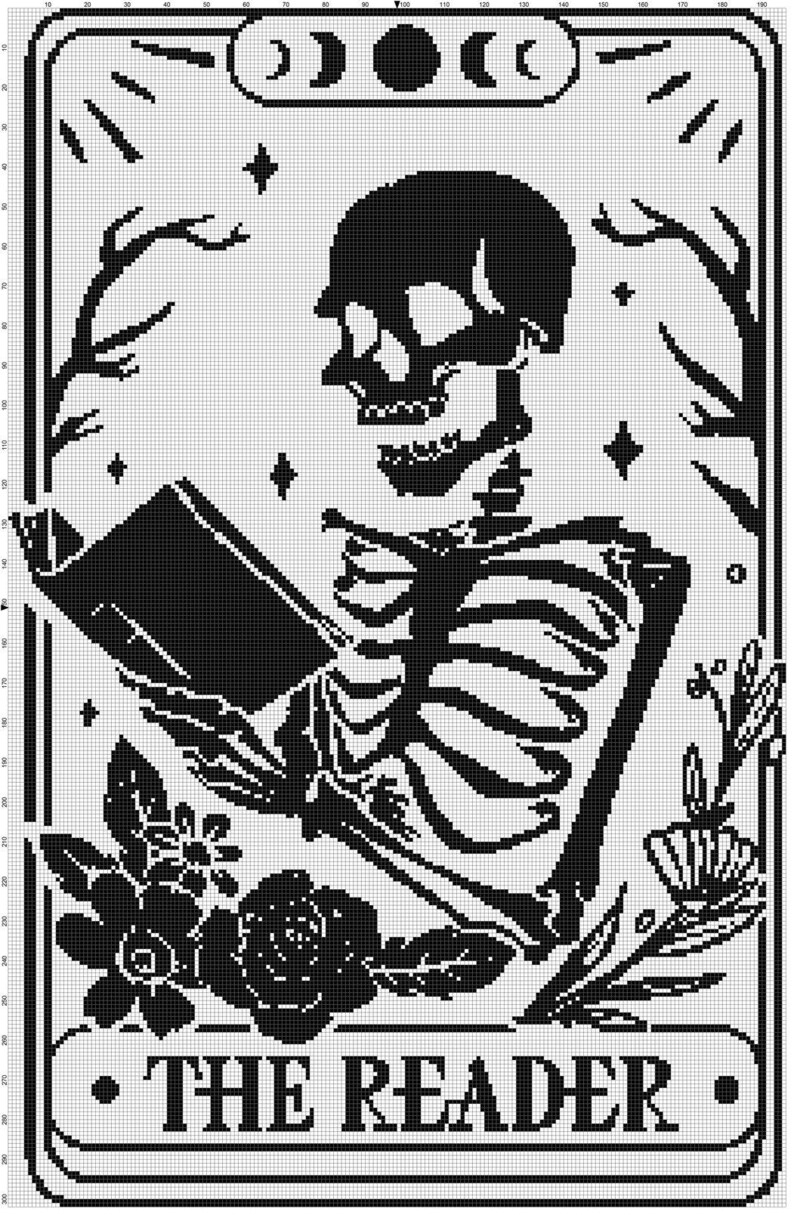The Reader Skeleton Silhouette Gothic Tarot Card PDF Counted Cross ...