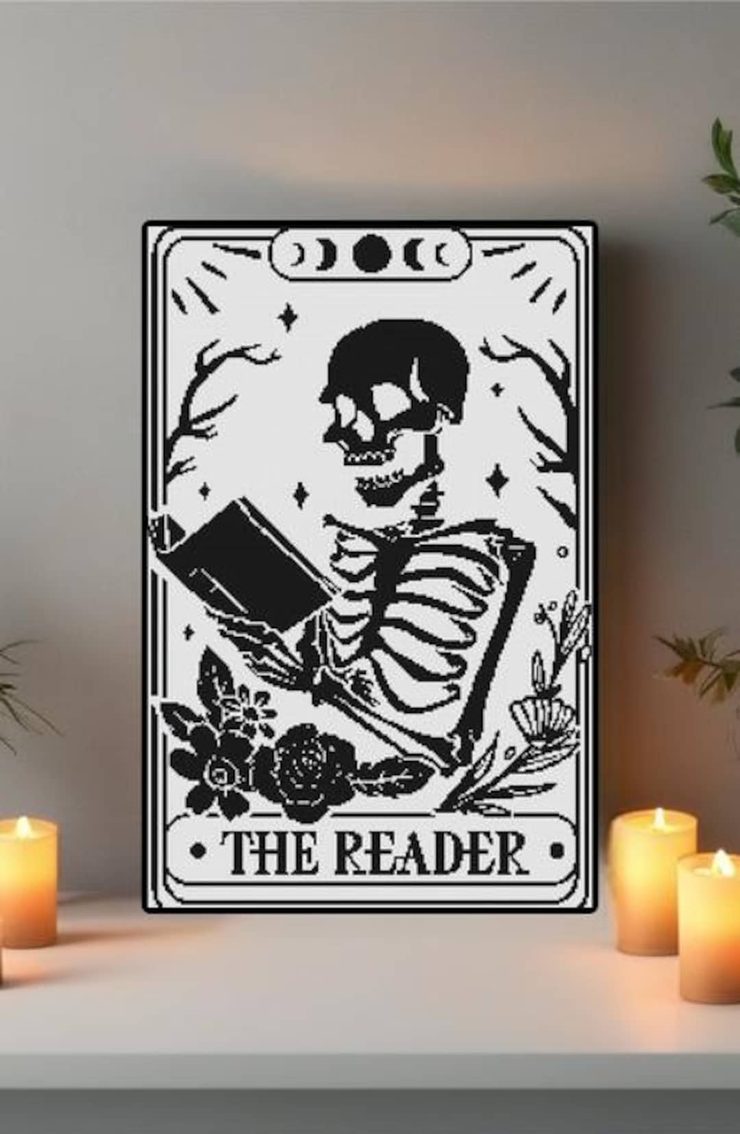 The Reader Skeleton Silhouette Gothic Tarot Card PDF Counted Cross ...