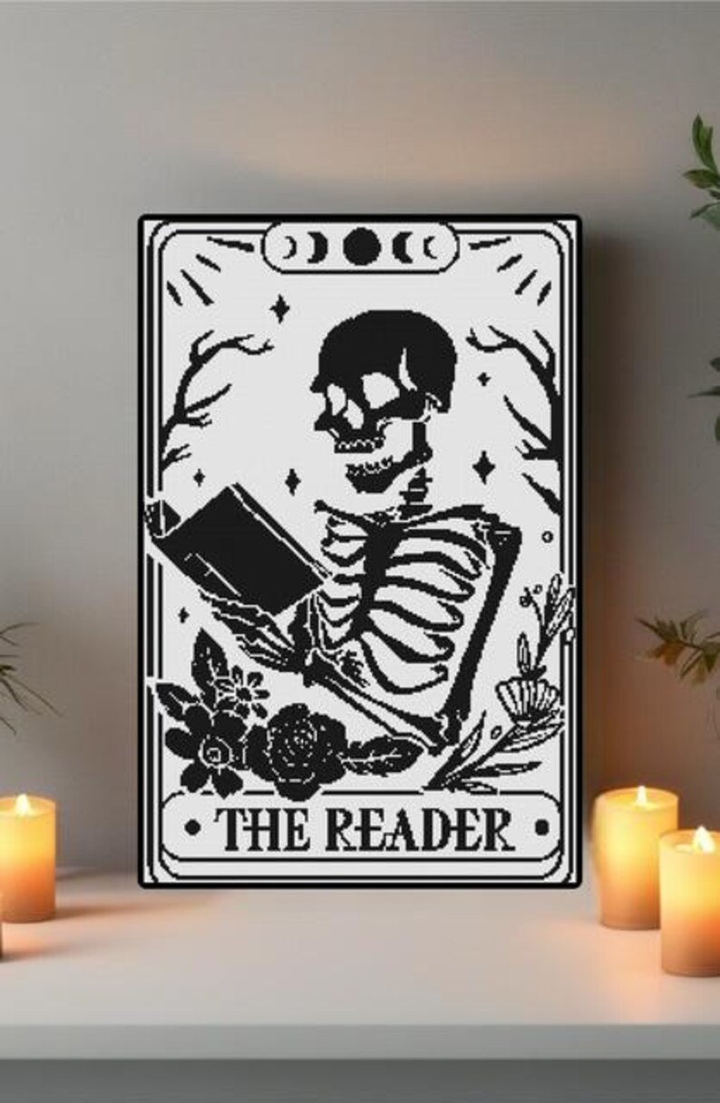 The Reader Skeleton Silhouette Gothic Tarot Card PDF Counted Cross ...