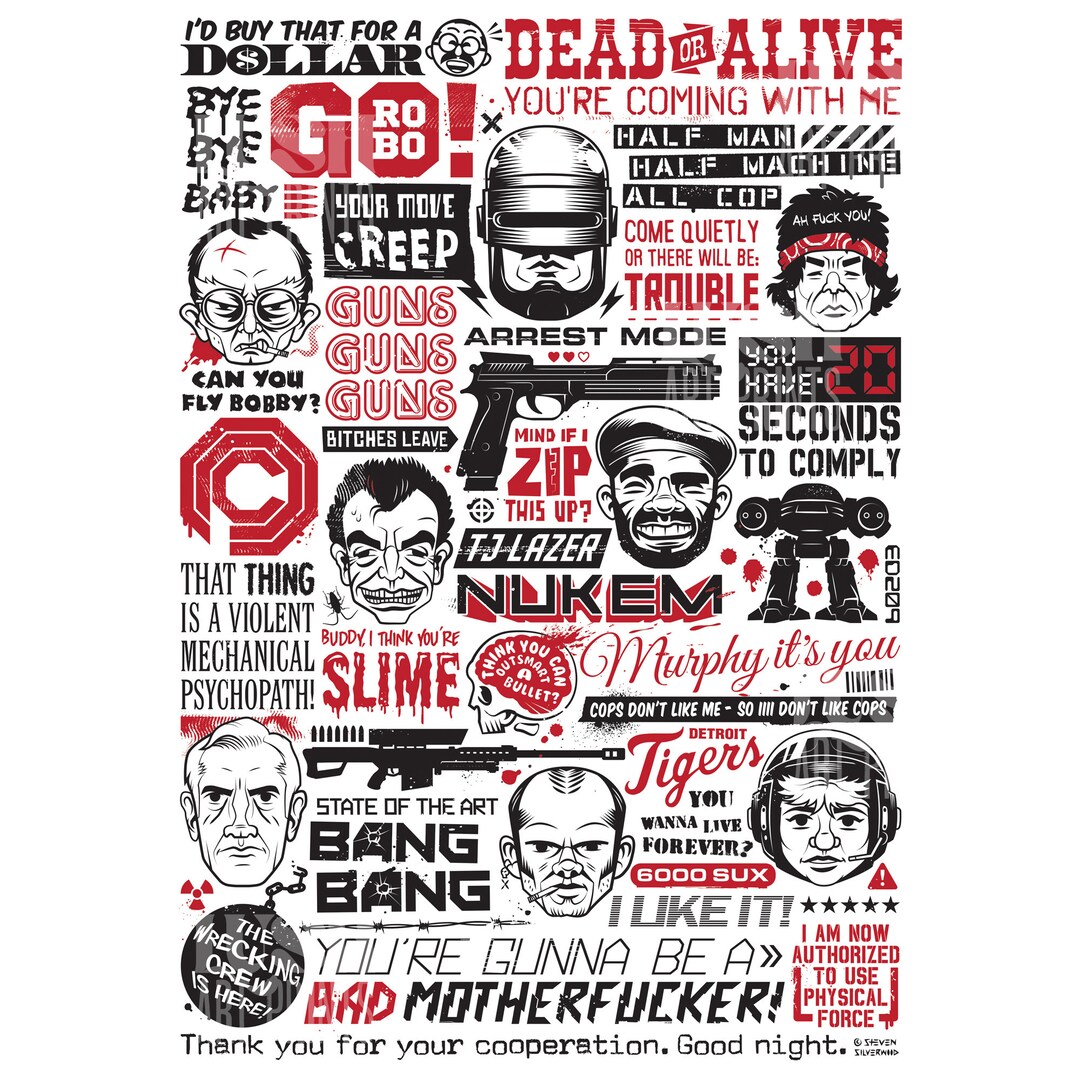 Robocop Quotes Screenprinted Poster. Retro Movie Wall Art. Sci-fi Film ...