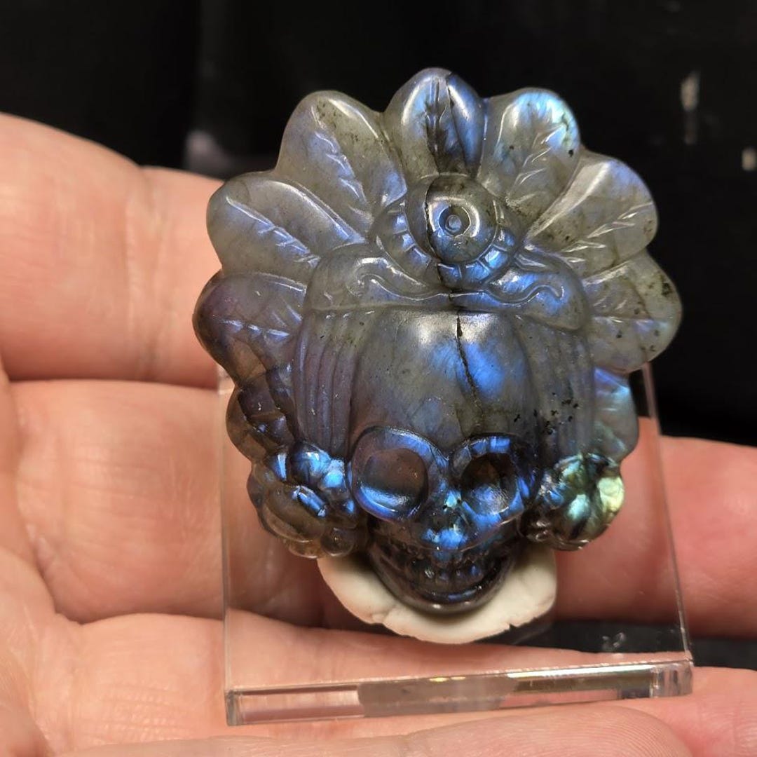 Mini Labradorite Native American Skull Carving, Flashy Crystal Skull ...