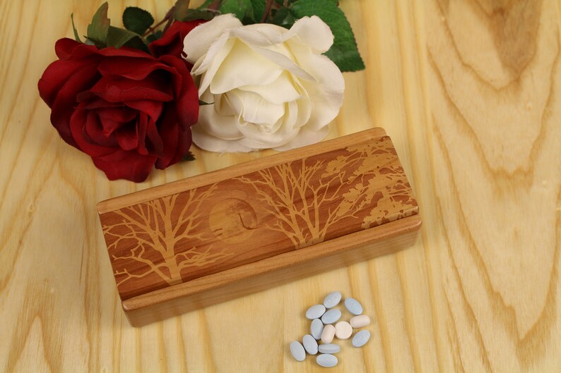 Forest with Moon 7 Day Pill Box Wooden Pill Box Lacquer & | Etsy