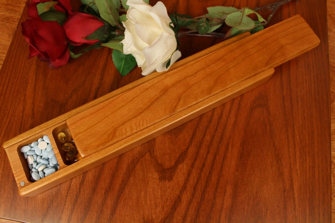 JUMBO Plain Natural Wood 7 Day Pill Box, Weekly Pill Case, Lacquer ...