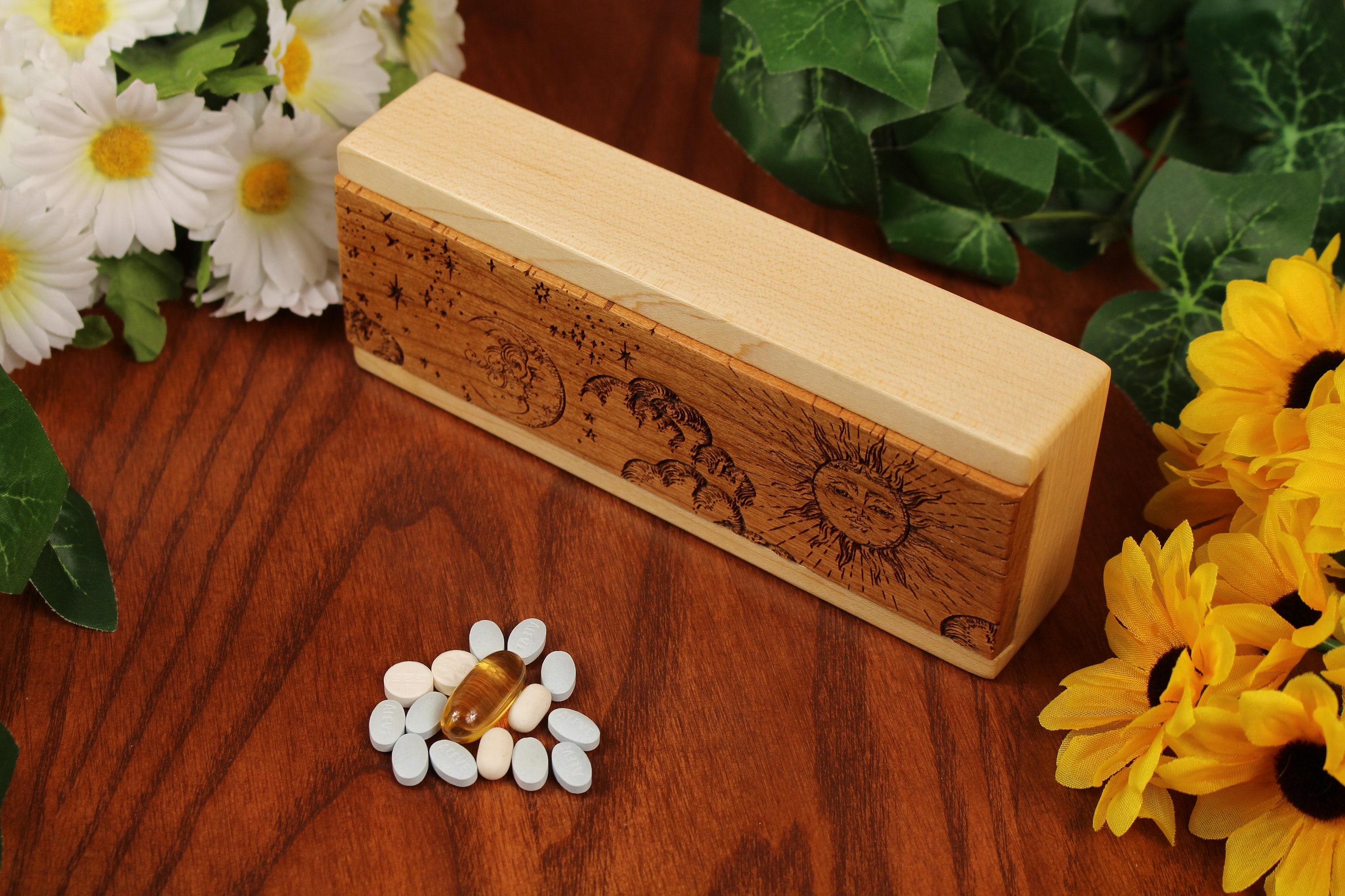 Cloudy Sun and Moon 7 Day Pill Box Wooden Pill Box Lacquer & - Etsy Canada