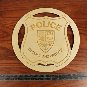 Police Wood Wall Art, Laser Engraved Police Badge Wall Art, Lacquered ...