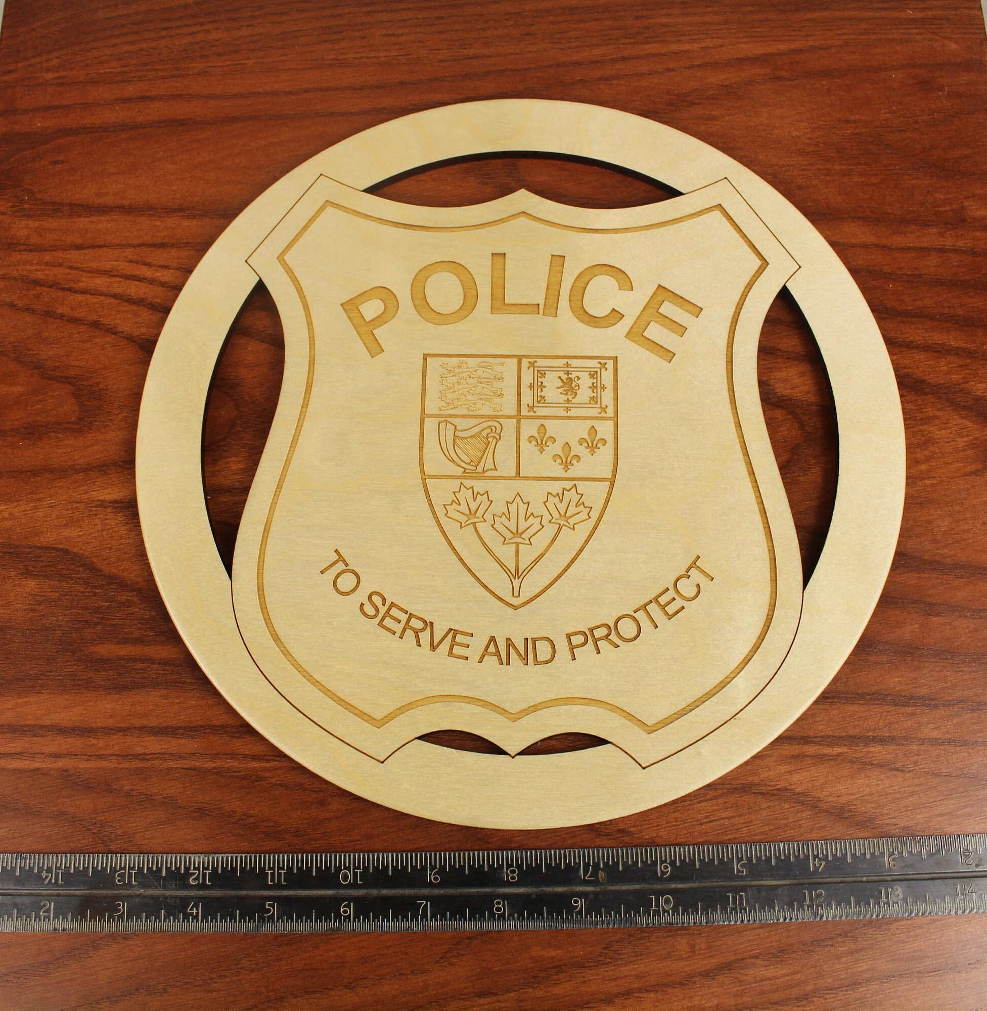Police Wood Wall Art, Laser Engraved Police Badge Wall Art, Lacquered ...