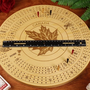 Cottage Cribbage Board Maple Leaf Design With Cribbage Pegs, Round ...