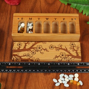 7 Day Pill Box Cute Cherry Blossom Rustic Home Décor, Wooden Pill ...